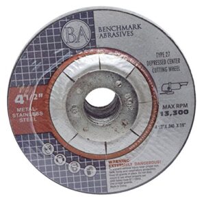 benchmark abrasives 4-1/2" aluminum oxide depressed center thin cut off wheel .040" thick 7/8"arbor, metal cutting grinding wheel, angle grinding cutting wheel - 50 pack