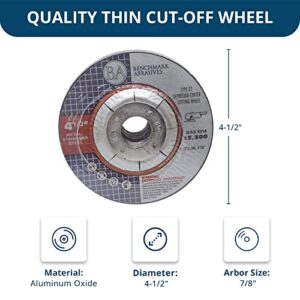 Benchmark Abrasives 4-1/2" Aluminum Oxide Depressed Center Thin Cut Off Wheel .040" Thick 7/8"Arbor, Metal Cutting Grinding Wheel, Angle Grinding Cutting Wheel - 50 Pack