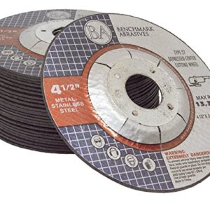 Benchmark Abrasives 4-1/2" Aluminum Oxide Depressed Center Thin Cut Off Wheel .040" Thick 7/8"Arbor, Metal Cutting Grinding Wheel, Angle Grinding Cutting Wheel - 50 Pack