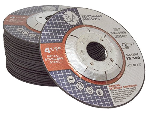 Benchmark Abrasives 4-1/2" Aluminum Oxide Depressed Center Thin Cut Off Wheel .040" Thick 7/8"Arbor, Metal Cutting Grinding Wheel, Angle Grinding Cutting Wheel - 50 Pack