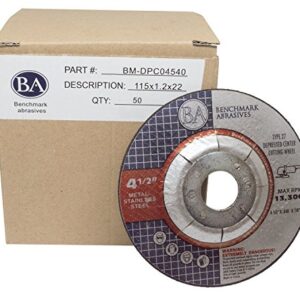 Benchmark Abrasives 4-1/2" Aluminum Oxide Depressed Center Thin Cut Off Wheel .040" Thick 7/8"Arbor, Metal Cutting Grinding Wheel, Angle Grinding Cutting Wheel - 50 Pack