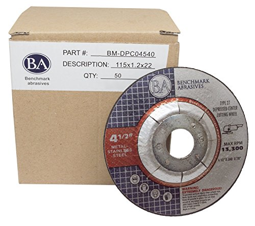 Benchmark Abrasives 4-1/2" Aluminum Oxide Depressed Center Thin Cut Off Wheel .040" Thick 7/8"Arbor, Metal Cutting Grinding Wheel, Angle Grinding Cutting Wheel - 50 Pack