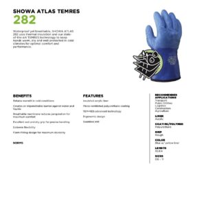 Atlas Showa Best 282 TEMRES Insulated Gloves, Waterproof/Breathable TEMRES Technology, Oil Resistant Rough Textured Coating, Acrylic Insulation, Medium (1 Pair)