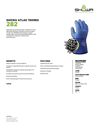 Showa Best 282 Atlas TEMRES Insulated Gloves, Waterproof/Breathable TEMRES Technology, Oil Resistant Rough Textured Coating, Acrylic Insulation, 2XL (1 Pair)