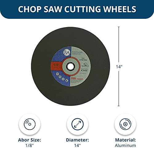 Benchmark Abrasives 14" x 1/8" x 1" Aluminum Oxide Type 1 Chop Saw Blade Cutting Wheel for High-Speed Power Saws, Max. RPM 4400, Precise Cutting of Metal Steel Drywall - 10 Pack