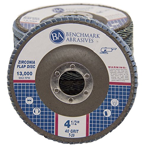 Benchmark Abrasives 4.5" Premium Zirconia Type 29 Flap Discs Grinding Wheels for Sanding Stock Rust Removal Finishing Grinding Deburring Stainless Steel, 7/8" Arbor  (10 Pack) - 40 Grit