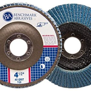 Benchmark Abrasives 4.5" Premium Zirconia Type 29 Flap Discs Grinding Wheels for Sanding Stock Rust Removal Finishing Grinding Deburring Stainless Steel, 7/8" Arbor  (10 Pack) - 40 Grit