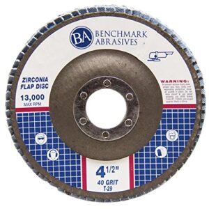 Benchmark Abrasives 4.5" Premium Zirconia Type 29 Flap Discs Grinding Wheels for Sanding Stock Rust Removal Finishing Grinding Deburring Stainless Steel, 7/8" Arbor  (10 Pack) - 40 Grit