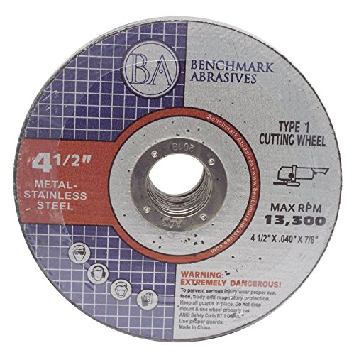 Benchmark Abrasives 4-1/2" Quality Thin Cut Off Wheel Metal & Stainless Steel 0.040" Thick 7/8" Arbor, Aluminum Oxide Cutting Wheel, Grinding Wheel - 25 Pack