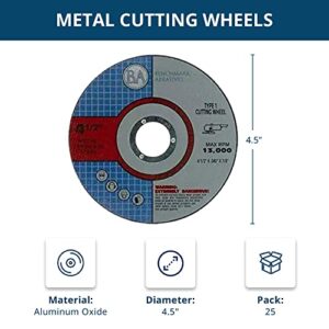 Benchmark Abrasives 4-1/2" Quality Thin Cut Off Wheel Metal & Stainless Steel 0.040" Thick 7/8" Arbor, Aluminum Oxide Cutting Wheel, Grinding Wheel - 25 Pack