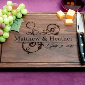 Straga Personalized Cutting Boards | Handmade Wood Engraved Charcuterie | Custom Wedding, Anniversary, Engagement Gift for Couples (Artistic Swirl Design No.206)