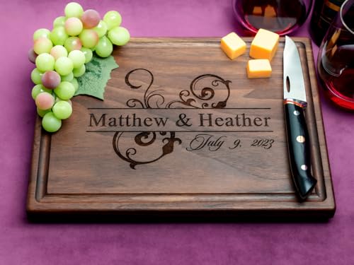 Straga Personalized Cutting Boards | Handmade Wood Engraved Charcuterie | Custom Wedding, Anniversary, Engagement Gift for Couples (Artistic Swirl Design No.206)