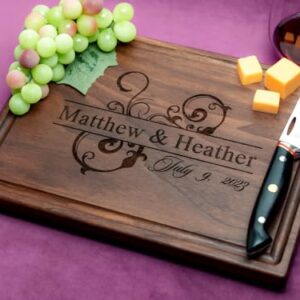 Straga Personalized Cutting Boards | Handmade Wood Engraved Charcuterie | Custom Wedding, Anniversary, Engagement Gift for Couples (Artistic Swirl Design No.206)