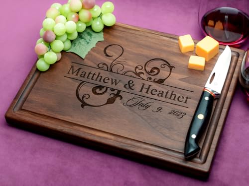 Straga Personalized Cutting Boards | Handmade Wood Engraved Charcuterie | Custom Wedding, Anniversary, Engagement Gift for Couples (Artistic Swirl Design No.206)