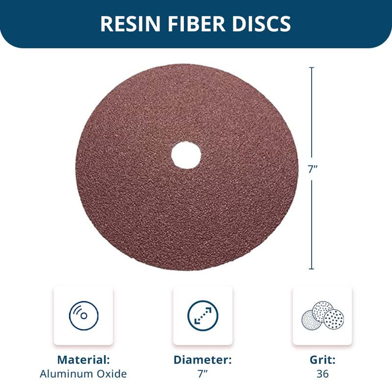 Benchmark Abrasives 7" Aluminum Oxide Resin Fiber Grinding and Sanding Discs for Wood and Fiberglass 7/8" Arbor, Use with Angle Grinder (25 Pack)- 36 Grit