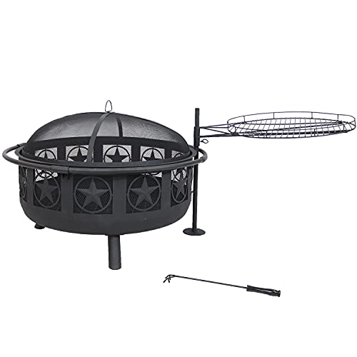 Sunnydaze 30-Inch Steel All Star Fire Pit Bowl - Black - Includes BBQ Cooking Grate and Spark Screen