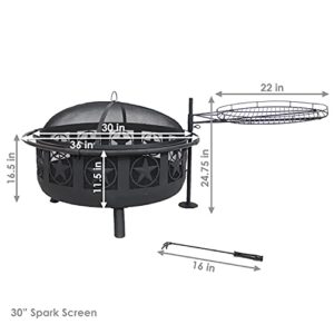 Sunnydaze 30-Inch Steel All Star Fire Pit Bowl - Black - Includes BBQ Cooking Grate and Spark Screen