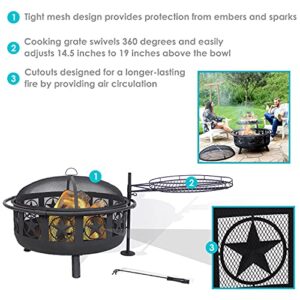 Sunnydaze 30-Inch Steel All Star Fire Pit Bowl - Black - Includes BBQ Cooking Grate and Spark Screen