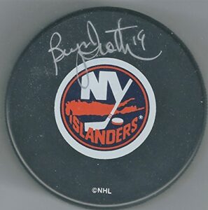 autographed bryan trottier new york islanders hockey puck