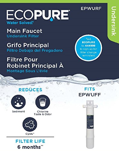 EcoPure Main Faucet Under Sink Replacement Water Filter (EPWURF) | NSF Certified | Fits EPWUFF System | 6-Month Filter Life, White