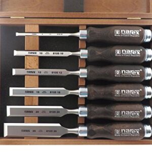 Narex 6 pc Set 6 mm (1/4), 10 (3/8), 12 (1/2), 16 (5/8), 20 (13/16), 26 (1-1/16) Woodworking Chisels in Wooden Presentation Box 853053