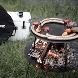 Petromax Campfire Griddle and Fire Bowl, Steel with 3 Removable Legs for Outdoor Campfire Cooking, Grilling and Frying or Build Fire Directly in Bowl, 22"