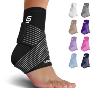 sleeve stars ankle brace for women & men, achilles & plantar fasciitis relief compression sleeve, foot brace with ankle support strap, heel protector wrap for pain, tendonitis & sprain (single/black)