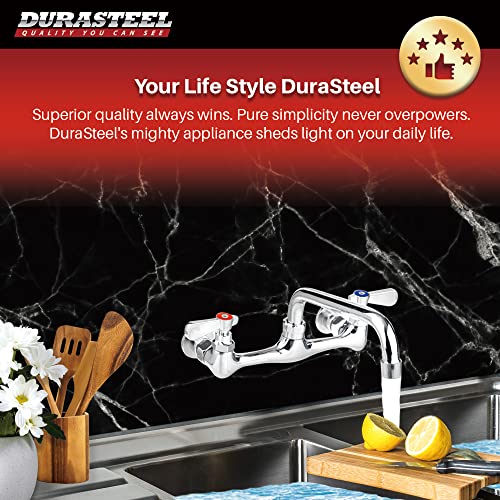 Kitchen Sink Faucet Wall Mount - DuraSteel 8" Center Commercial Kitchen Sink Faucet with 6" Swivel Spout - Dual Lever Handles - Brass Constructed & Chrome Polished