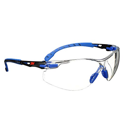 3M Safety Glasses Solus 1000 Series ANSI Z87 Scotchgard Anti-Fog Clear Lens Low Profile Blue/Black Frame