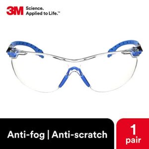 3M Safety Glasses Solus 1000 Series ANSI Z87 Scotchgard Anti-Fog Clear Lens Low Profile Blue/Black Frame