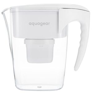 aquagear water filter pitcher – lead, chlorine, pfoa/pfos, microplastics filter, 10 cup, 120 gallon filter life - filter media made in usa