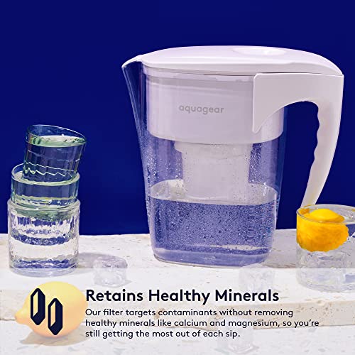 Aquagear Water Filter Pitcher – Lead, Chlorine, PFOA/PFOS, Microplastics Filter, 10 Cup, 120 Gallon Filter Life - Filter Media Made in USA