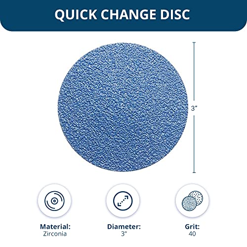 Benchmark Abrasives 3" Quick Change Zirconia Sanding Discs with a Male R-Type Backing Surface Finish Grind Polish Burr Rust Paint Removal Use with Die Grinder (25 Pack) - 40 Grit