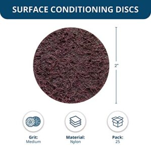 Benchmark Abrasives 2" Quick Change Nylon Surface Conditioning Discs for Sanding Polishing Paint Removal with Male R-Type Backing, Use with Die Grinder - (25 Pack)(Medium)