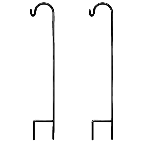 Ashman Black Shepherd Hook 48 Inch (2 Pack), 10MM Thick, Super Strong, Rust Resistant Steel Hook Ideal for Use at Weddings, Hanging Plant Baskets, Solar Lights, Lanterns, Bird Feeders.