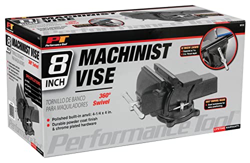 Performance Tool MV8 Hammer Tough Powder Coating, 360 Degree Swivel 8-Inch Bench Vise (7-Inch Jaw Opening, 3-Inch Throat Depth)