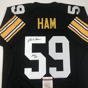 autographed/signed jack ham hof 88 pittsburgh black football jersey jsa coa