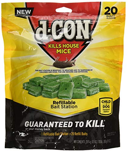 d-CON Refillable Corner Fit Mouse Poison Bait Station, 1 Trap + 20 Bait Refills