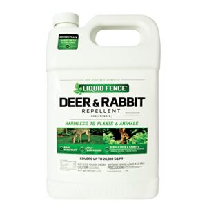 liquid fence deer and rabbit repellent concentrate, repels deer and rabbits in garden, harmless to plants and animals when used & stored as directed, 1 gallon