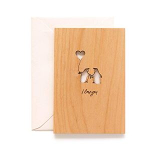 penguin love wood wedding anniversary card for wife husband [happy birthday penguin gifts for him her couple, valentine's day card for boyfriend girlfriend, made in the usa]