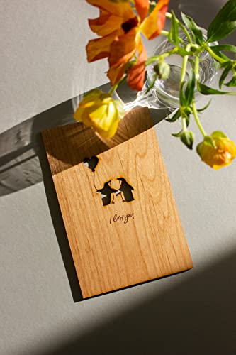 Penguin Love Wood Wedding Anniversary Card for Wife Husband [Happy Birthday Penguin Gifts for Him Her Couple, Valentine's Day Card for Boyfriend Girlfriend, Made in the USA]