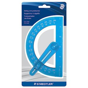 staedtler 56854-15bkst plastic protractor with swing arm-6"