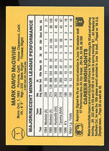 1987 donruss rookies #1 MARK MCGWIRE oakland athletics ROOKIE card - Mint Condition Ships in a Brand New Holder