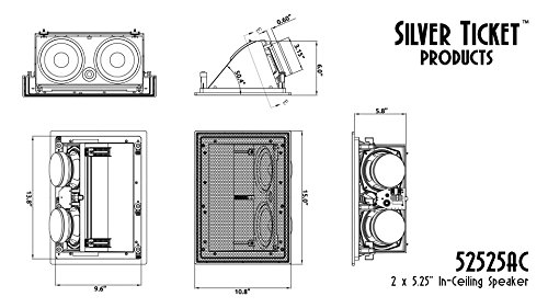 5252AC Silver Ticket in-Ceiling Speaker with Pivoting Full Speaker Adjustable Angle Woofers and Tweeter (Dual 5.25 Inch in-Ceiling Center Channel) Ceiling ONLY