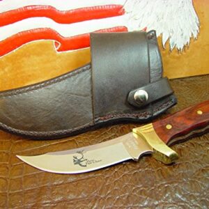 Custom-made Cross Draw Knife Sheath for the Buck Kalinga 401 Knife. The Sheath Is Made Out of 10 Ounce Water Buffalo Hide Leather. The 10 oz. Leather is Dyed Dark Brown. The Sheath Also Has a Strap for Extra Security of Your Knife From Falling Out. The Sh