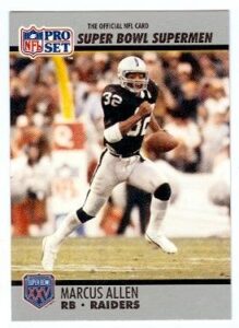 marcus allen football card (oakland raiders) 1990 pro set #38 super bowl supermen