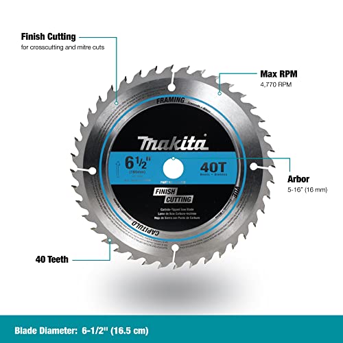 Makita T-01410 6-1/2" 40T Carbide-Tipped Circular Saw Blade, Fine Crosscutting