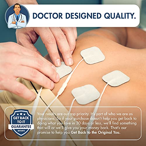 Dr. Frederick's Original 2"x2" Reusable Self-Adhesive TENS Unit Electrodes - 44 Pack - Heavy Gauge Leads - Pre-gelled for Multiple Uses - TENS - FES - NMES (2x2 Inches)