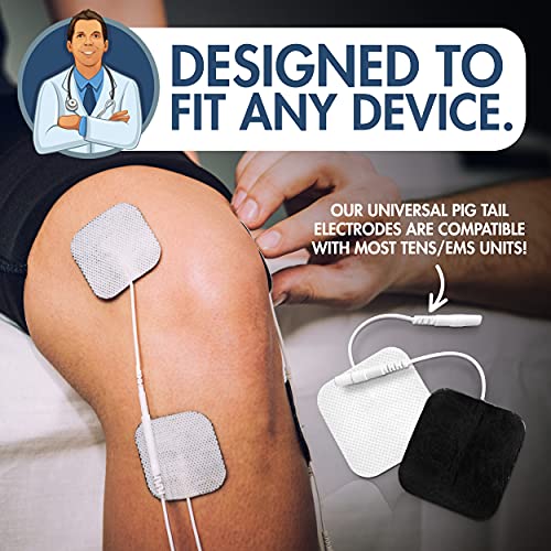 Dr. Frederick's Original 2"x2" Reusable Self-Adhesive TENS Unit Electrodes - 44 Pack - Heavy Gauge Leads - Pre-gelled for Multiple Uses - TENS - FES - NMES (2x2 Inches)