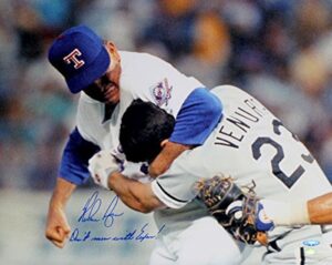 nolan ryan signed autographed texas rangers 16x20 photo ventura fight inscribed don't mess with texas tristar coa